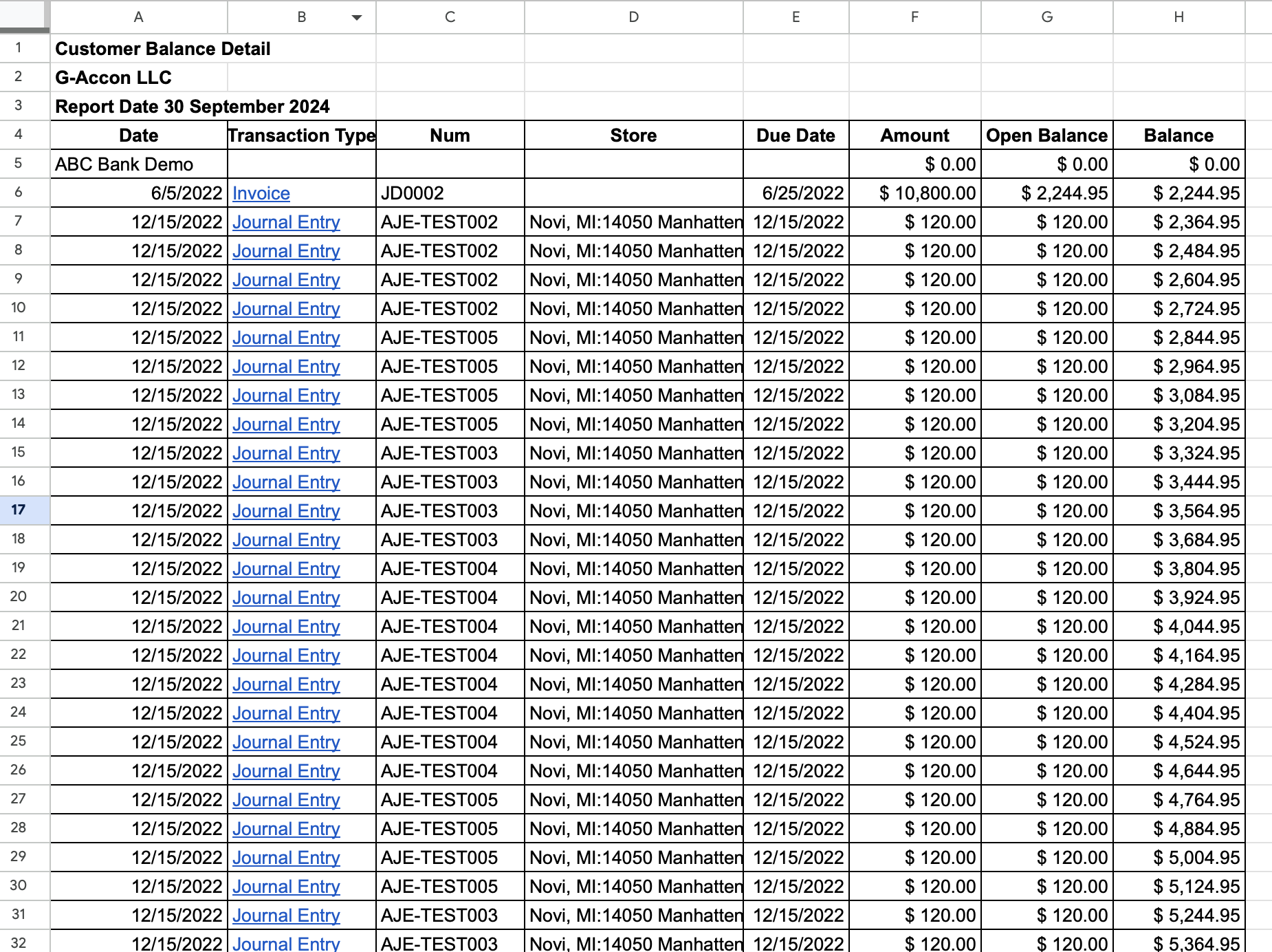 QuickBooks Customer Balance Detail